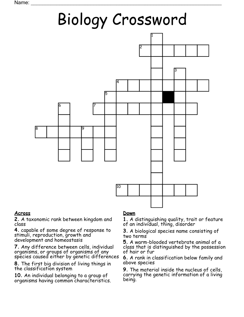 Biology Crossword - WordMint