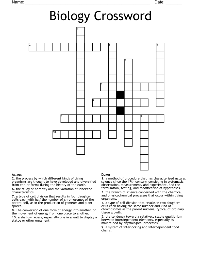 Biology Crossword - WordMint