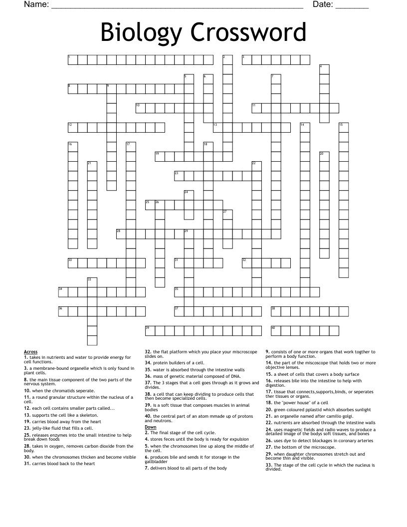 Biology Crossword - WordMint