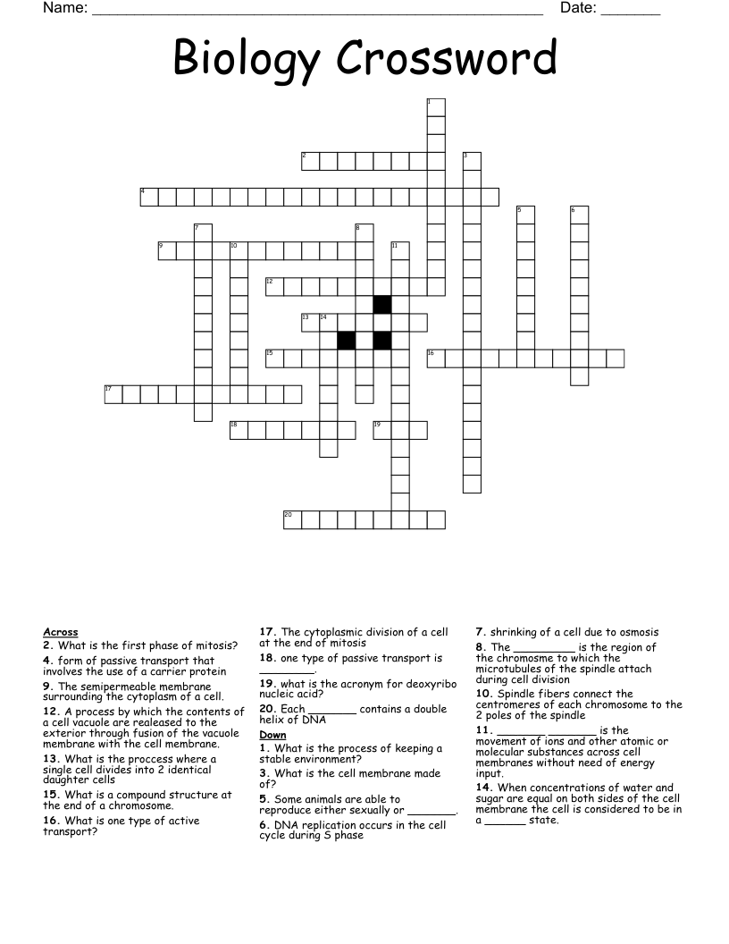 Biology Crossword - WordMint