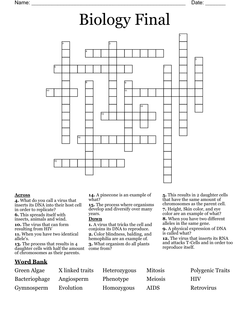 Biology Final Crossword - WordMint
