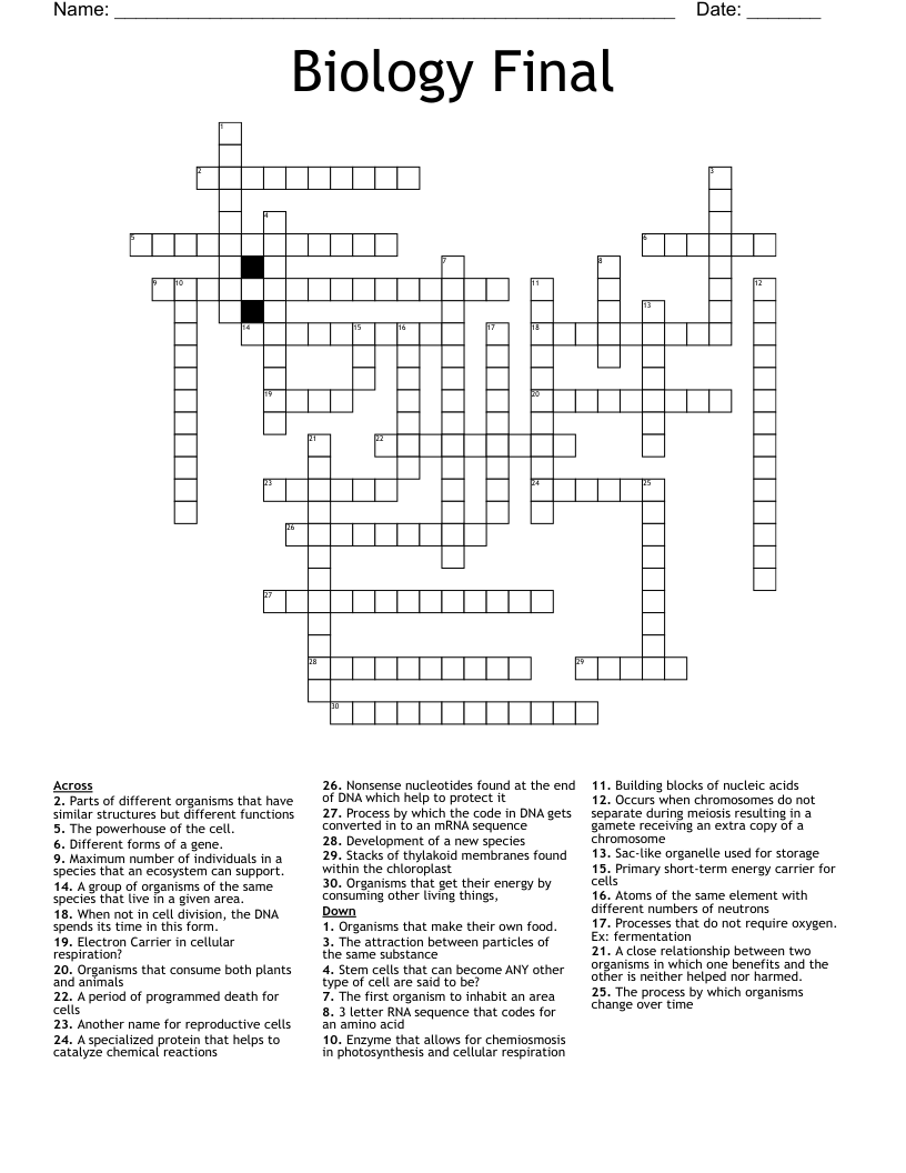 Biology Final Crossword - WordMint