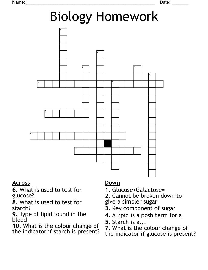 Biology Homework Crossword - WordMint