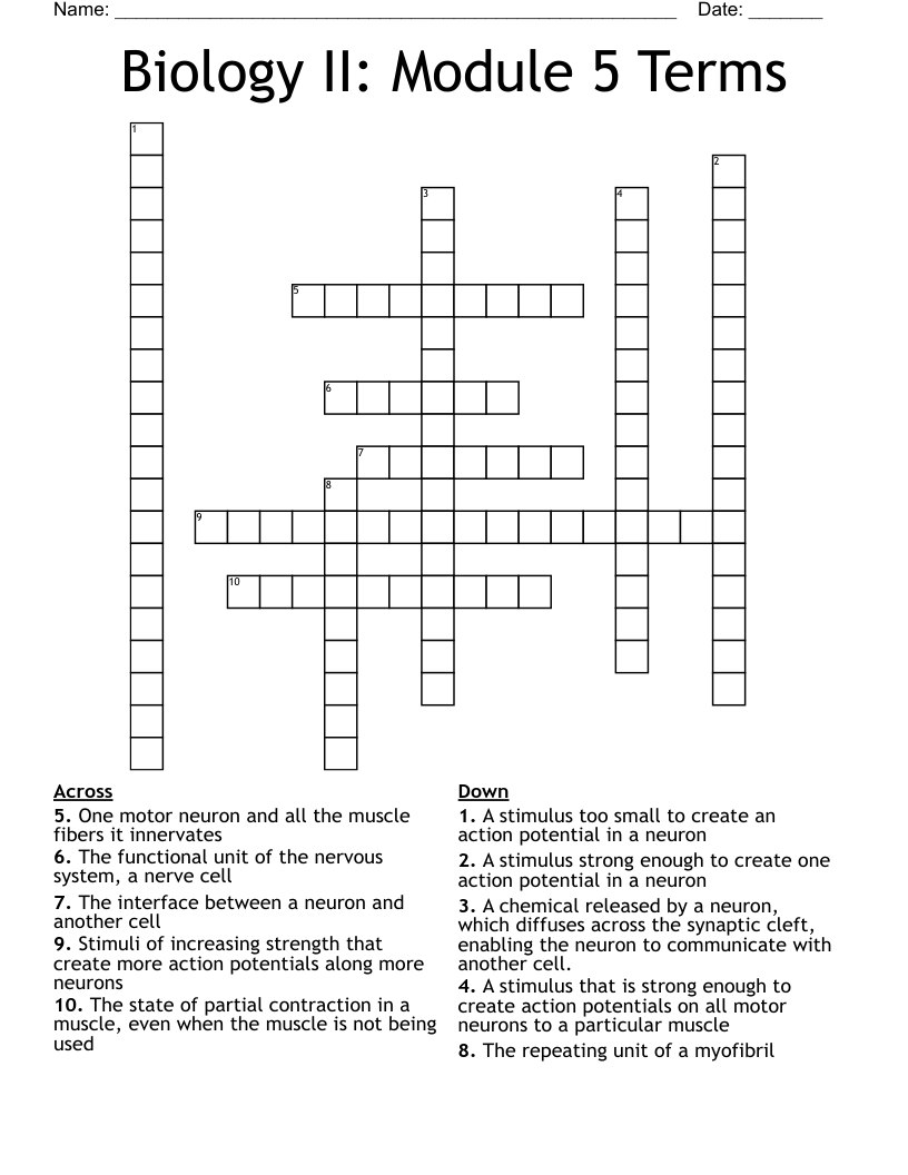 Biology II: Module 5 Terms Crossword - WordMint