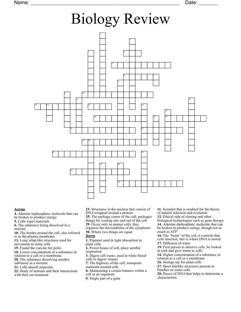 Biology Review Crossword - WordMint