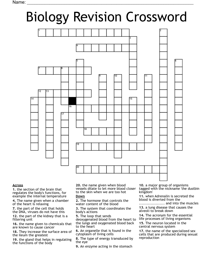 Biology Revision Crossword - WordMint