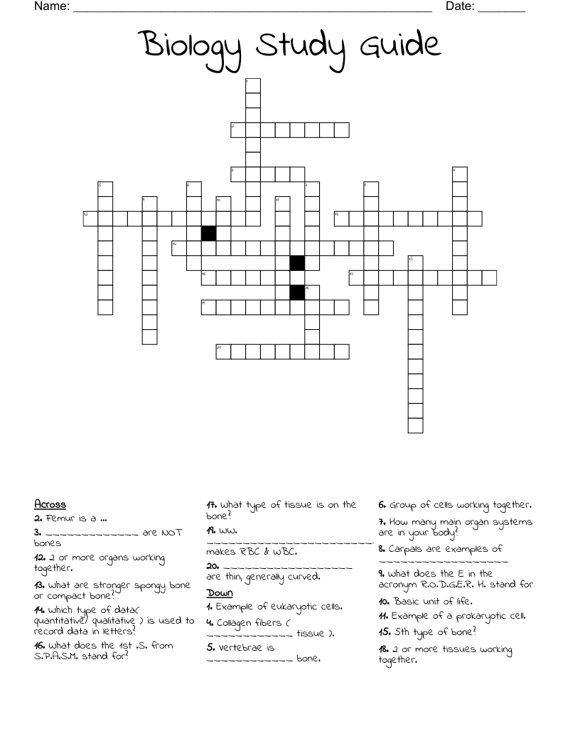 Biology Study Guide Crossword - WordMint
