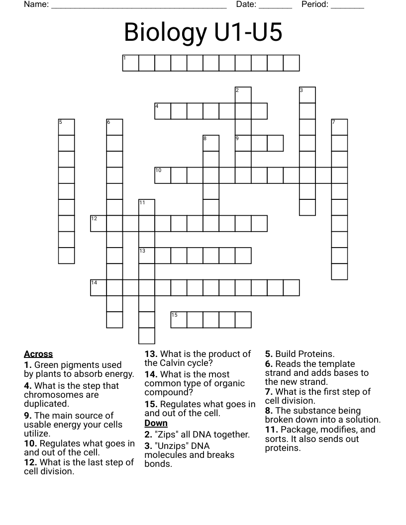 Biology U1-U5 Crossword - WordMint