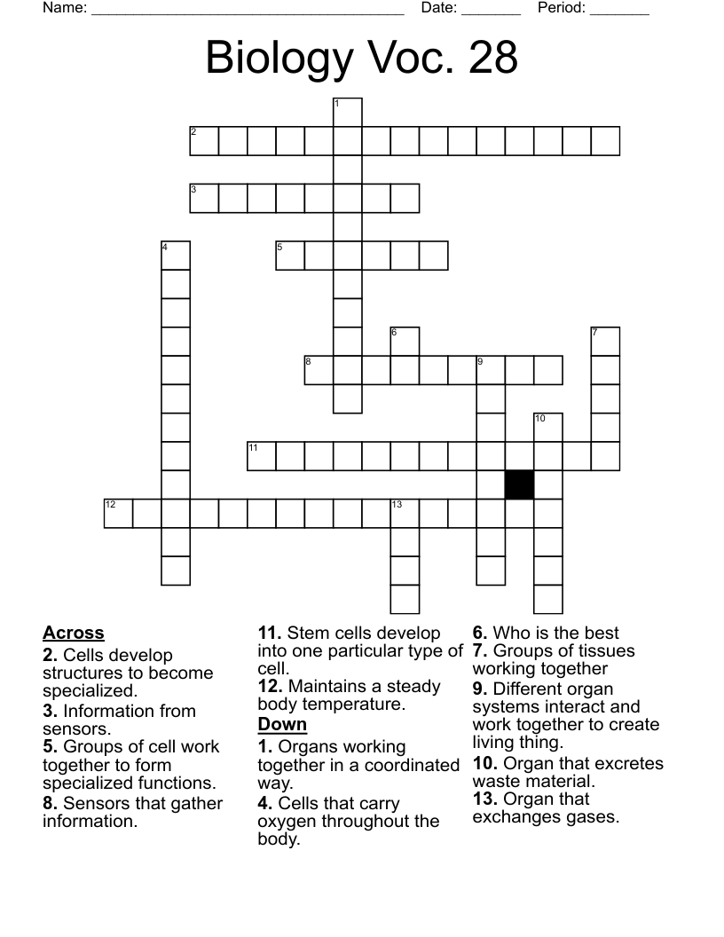 Biology Voc. 28 Crossword - WordMint