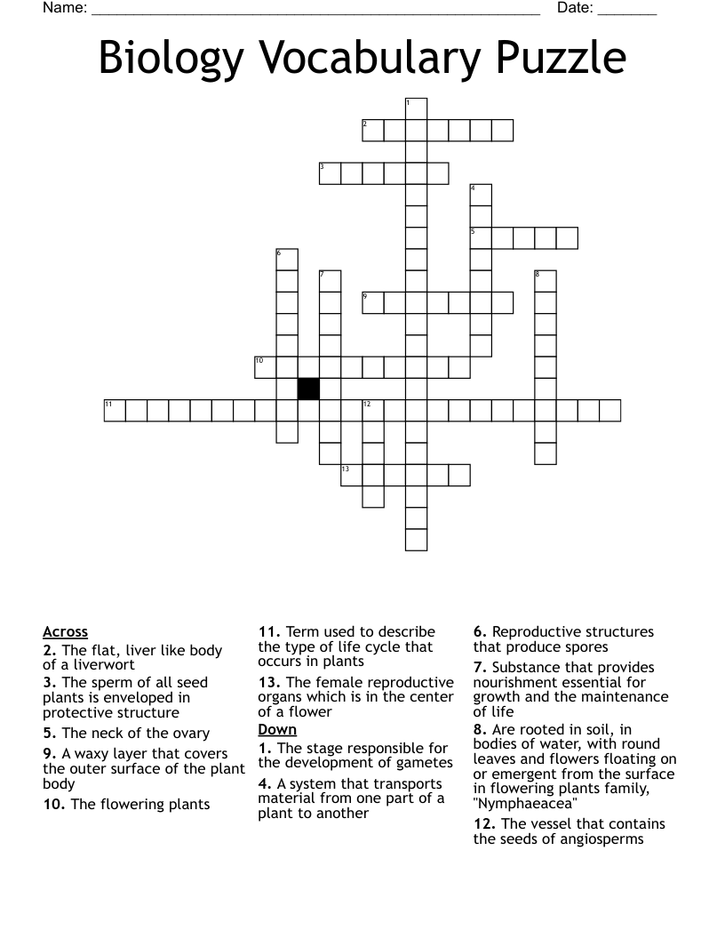 Biology Vocabulary Puzzle Crossword - WordMint