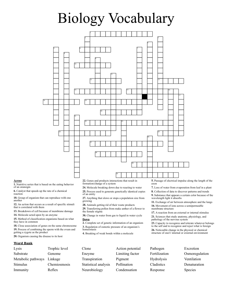 Biology Vocabulary Crossword - WordMint