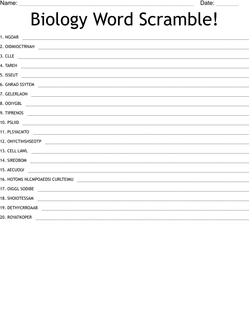 Biology Word Scramble! - WordMint