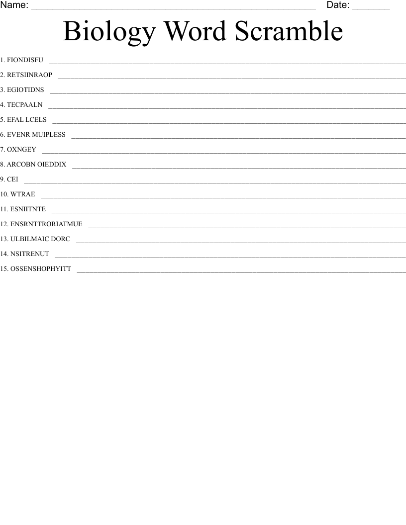 Biology Word Scramble - WordMint
