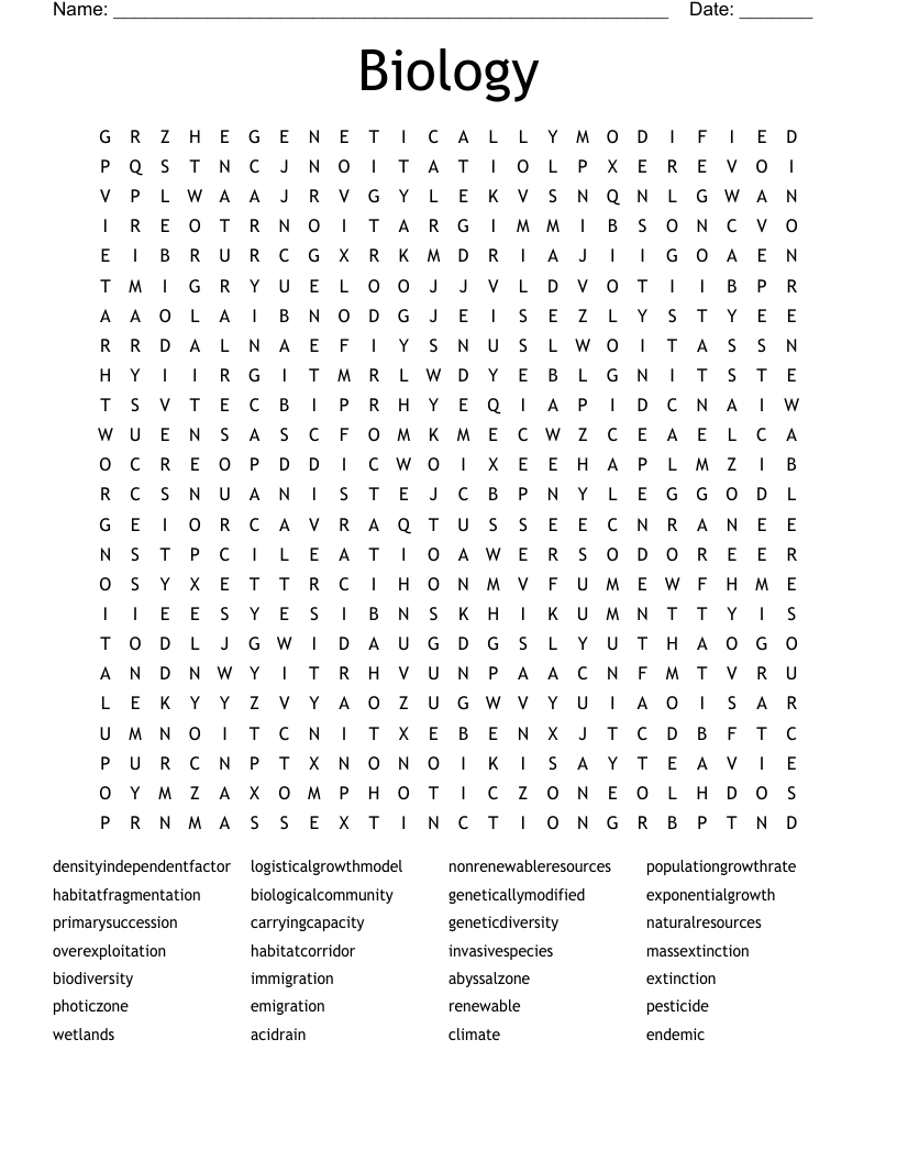 Biology Word Search - WordMint