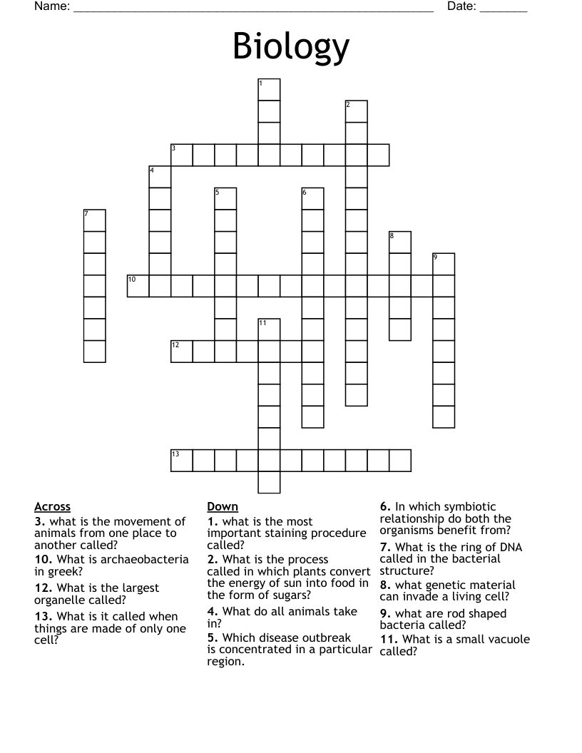 Biology Crossword - WordMint