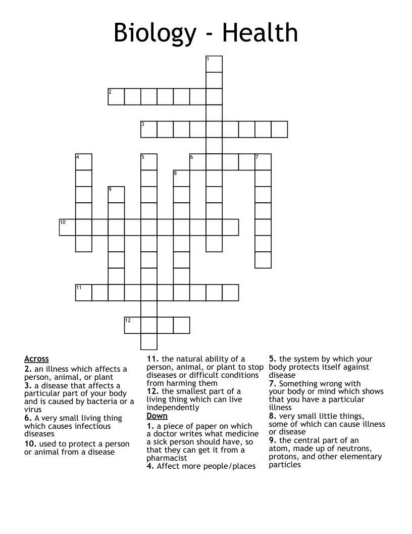 Biology - Health Crossword - WordMint