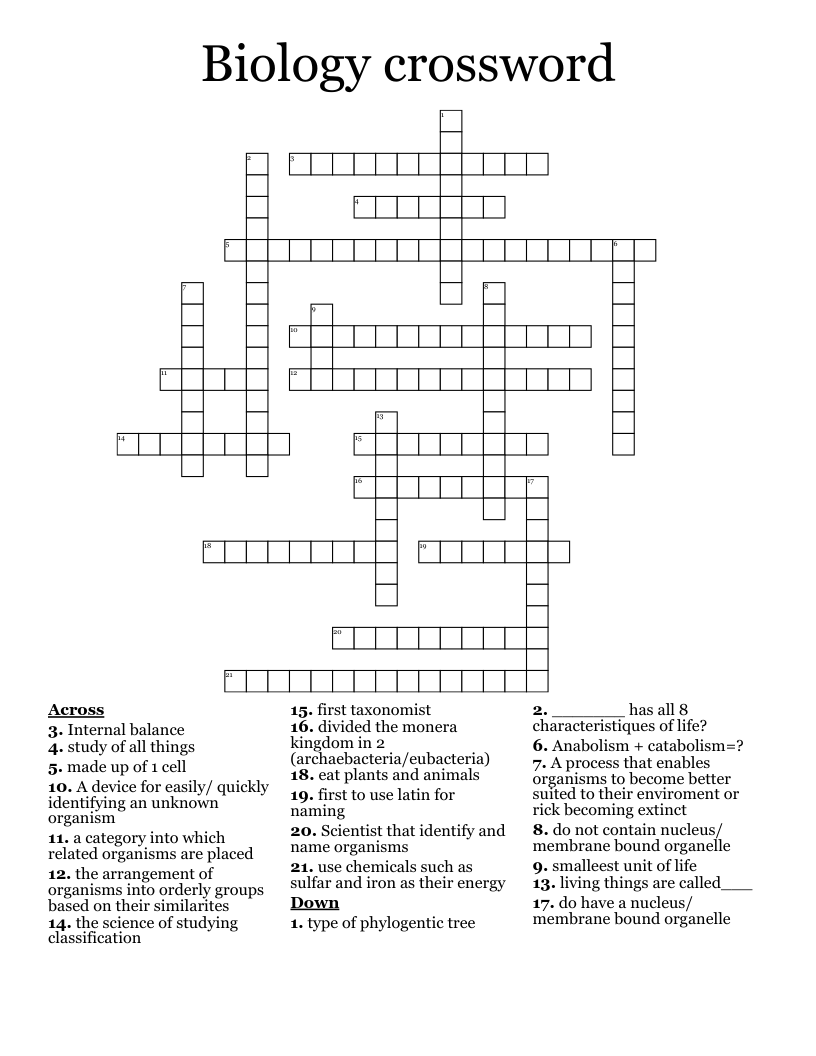 Biology crossword - WordMint