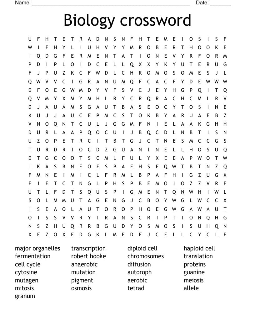 Biology crossword Word Search - WordMint