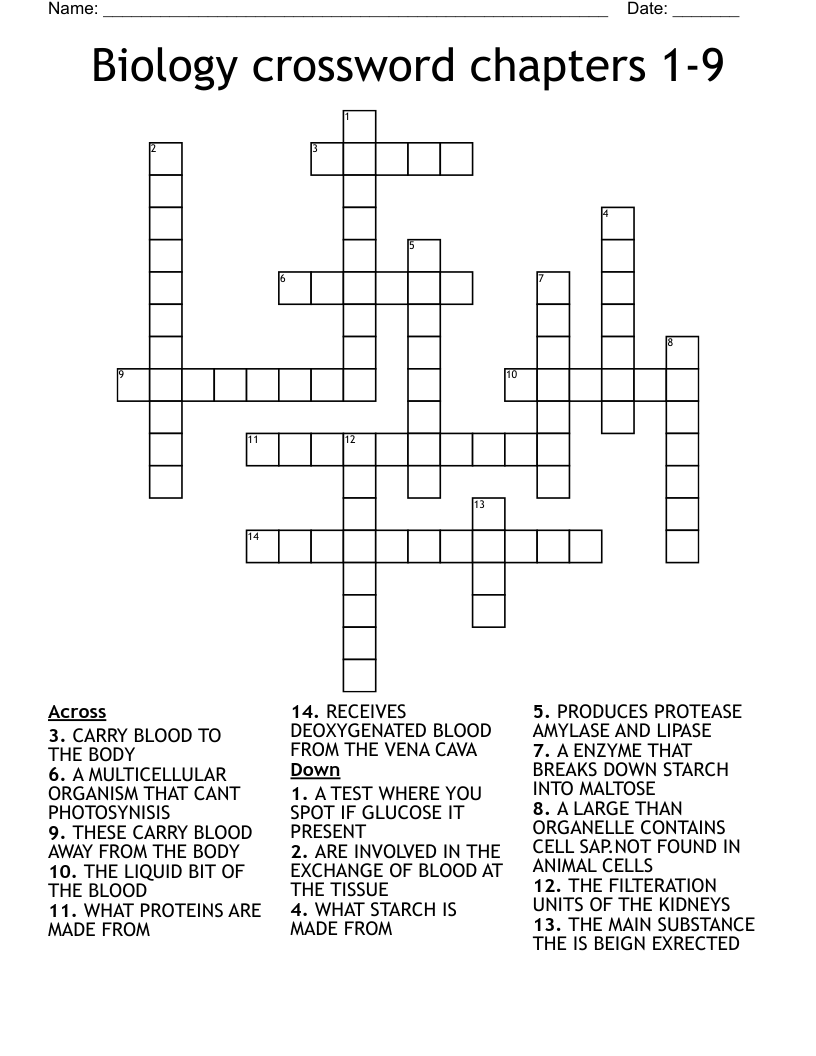 Biology crossword chapters 1-9 - WordMint