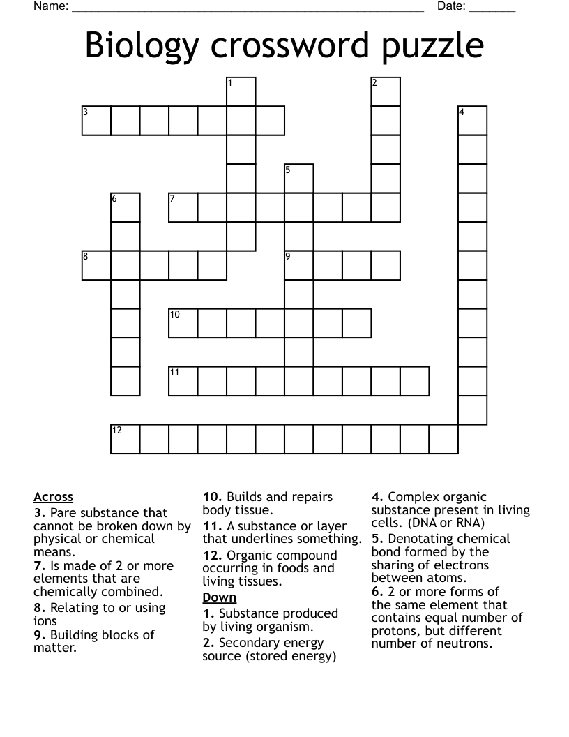 Biology crossword puzzle - WordMint