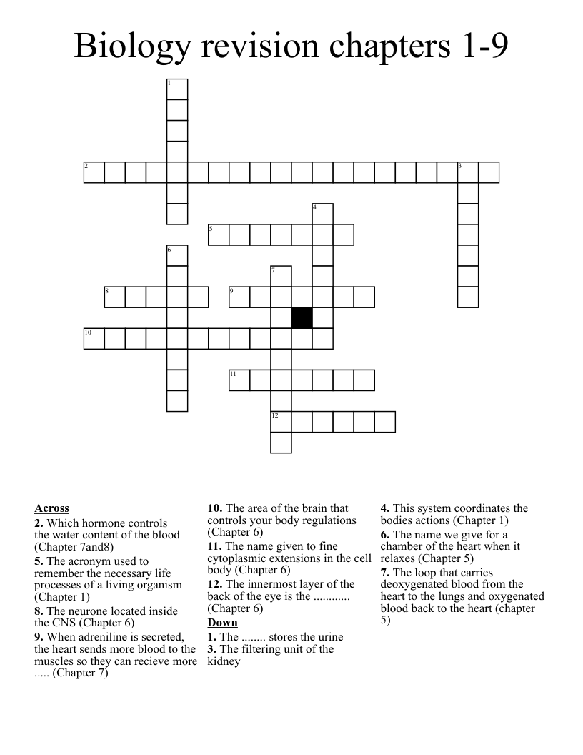Biology revision chapters 1-9 Crossword - WordMint