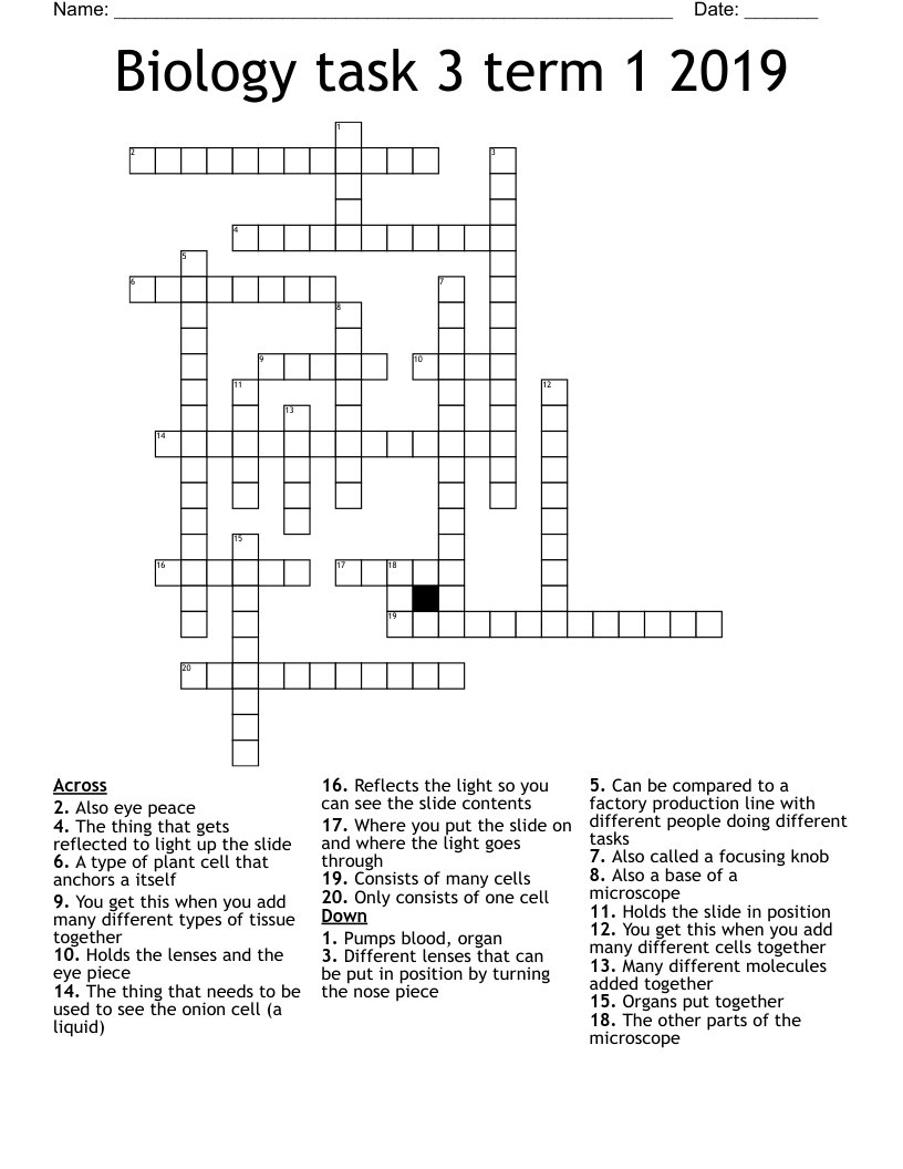Biology task 3 term 1 2019 Crossword - WordMint