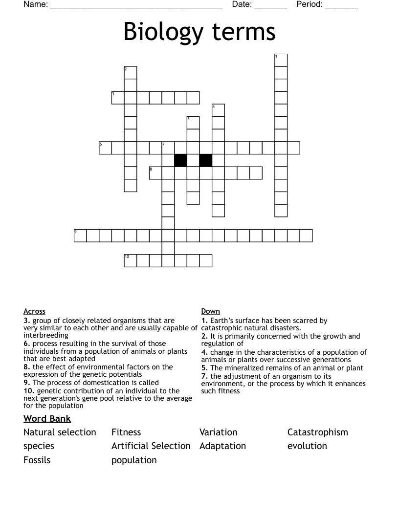 Biology terms Crossword - WordMint