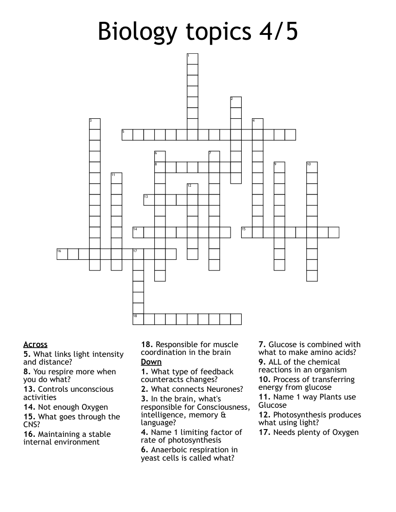 Biology topics 4/5 Crossword - WordMint