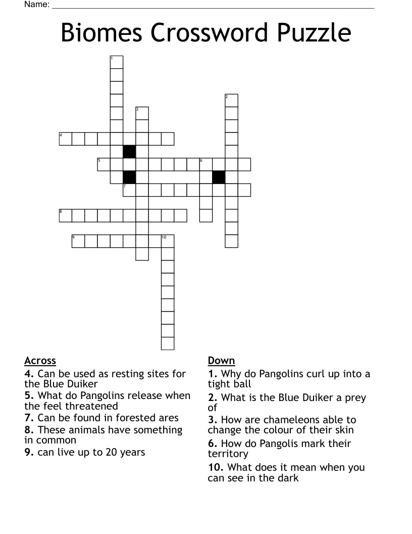 Biomes Crossword Puzzle WordMint