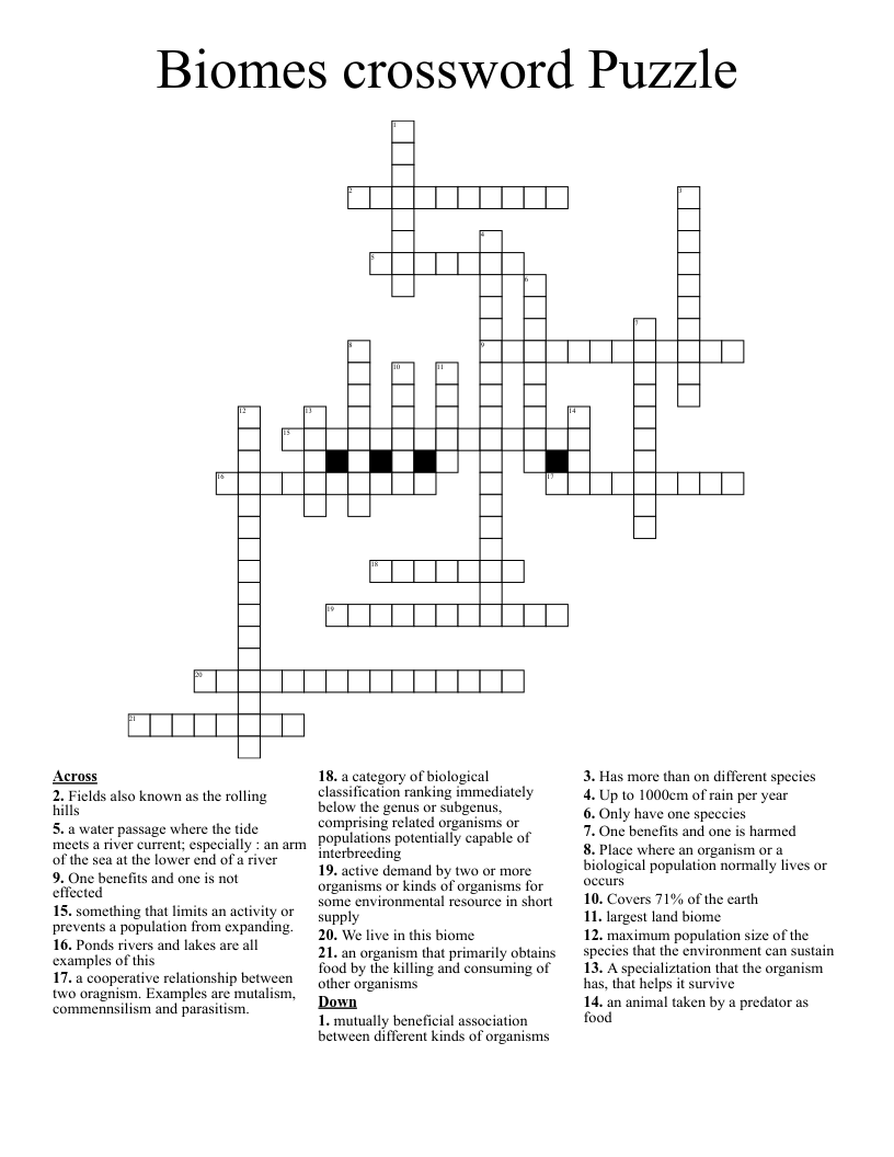 Biomes crossword Puzzle - WordMint