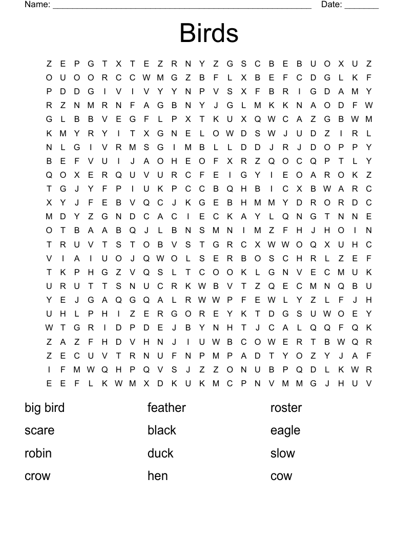 Birds Word Search - WordMint