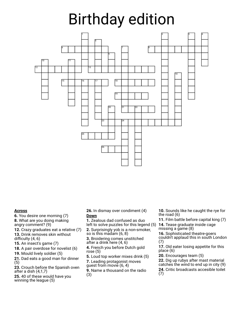 Birthday edition Crossword - WordMint