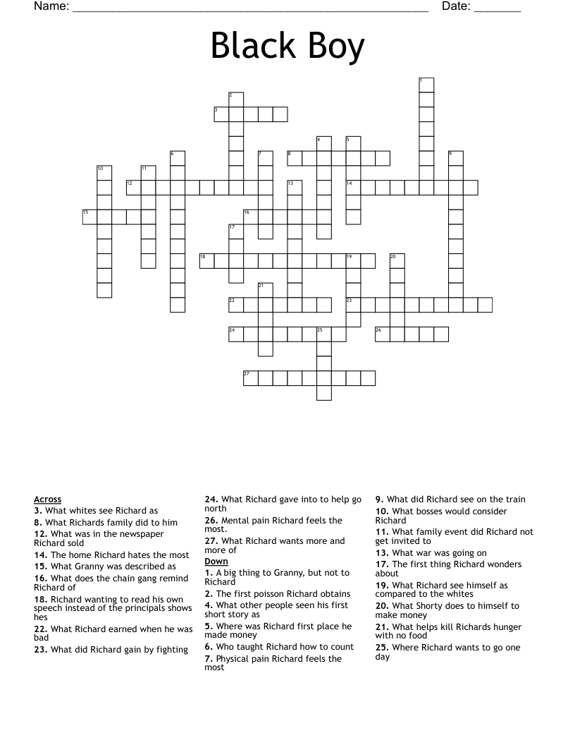 Black Boy Crossword - WordMint
