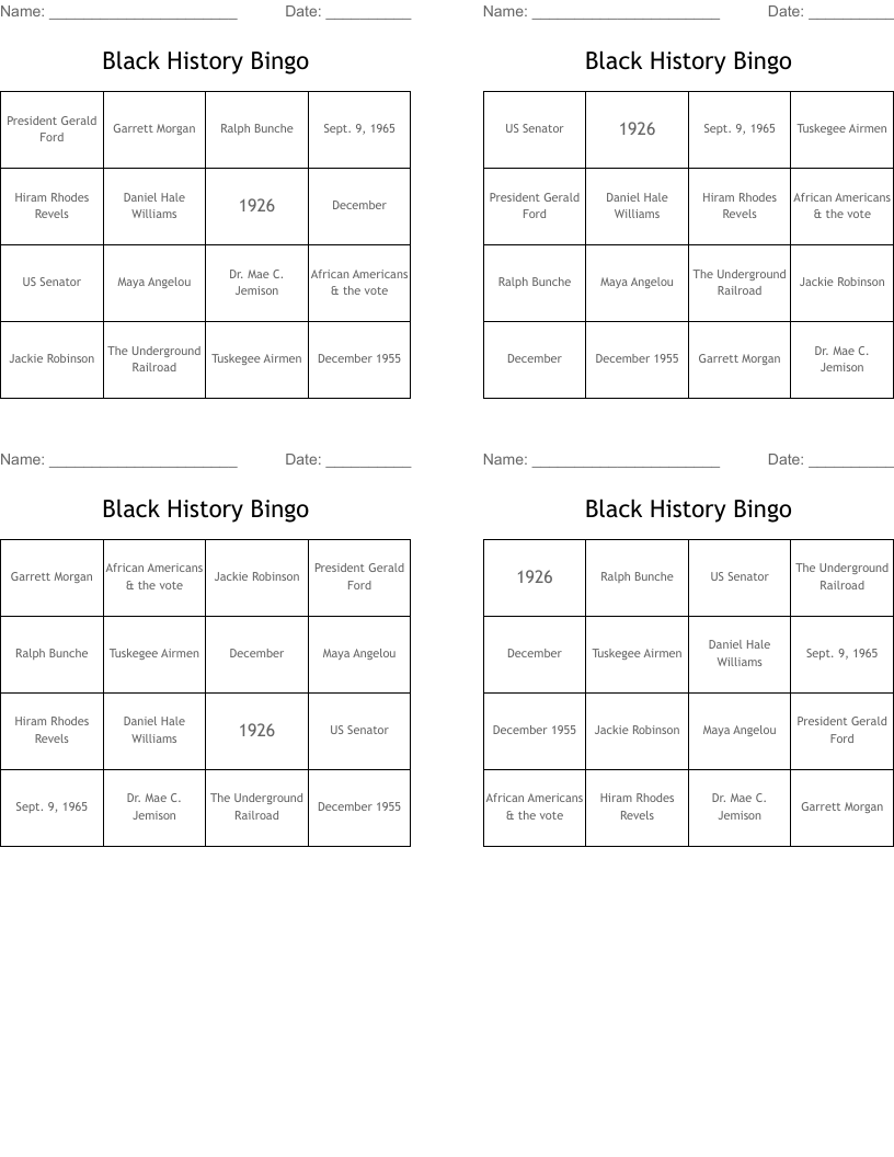 Black History Bingo - WordMint
