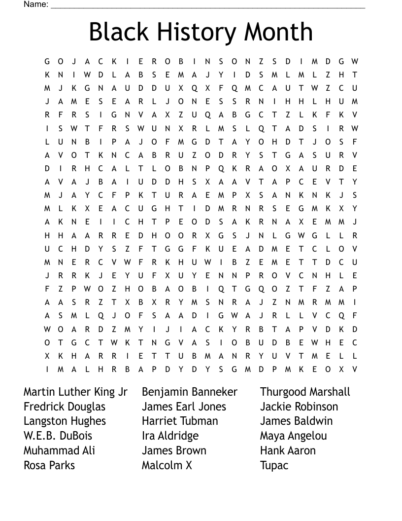 Black History Month Word Search WordMint