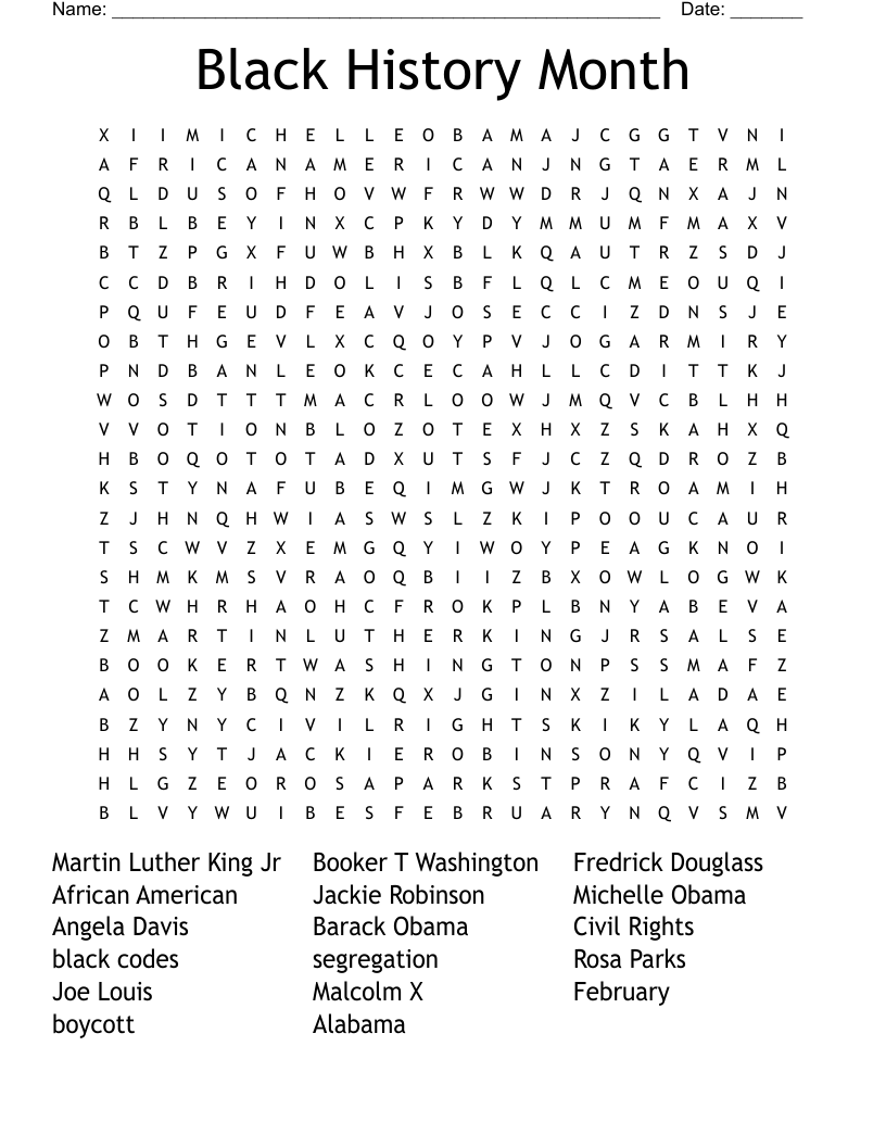 Black History Month Word Search WordMint