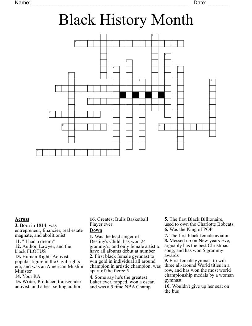 Black History Month Crossword - WordMint