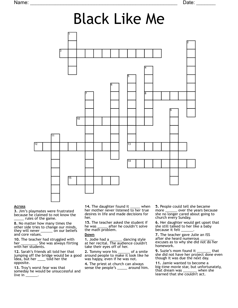 Black Like Me Crossword - WordMint