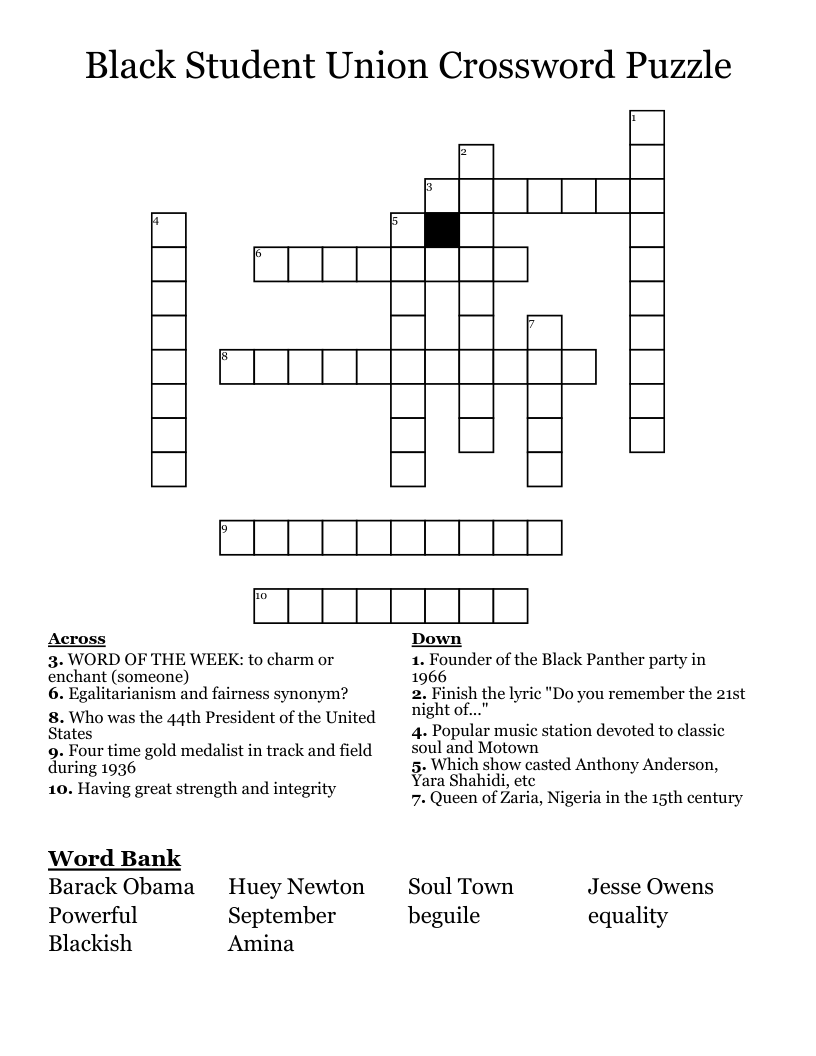 Black Student Union Crossword Puzzle - WordMint