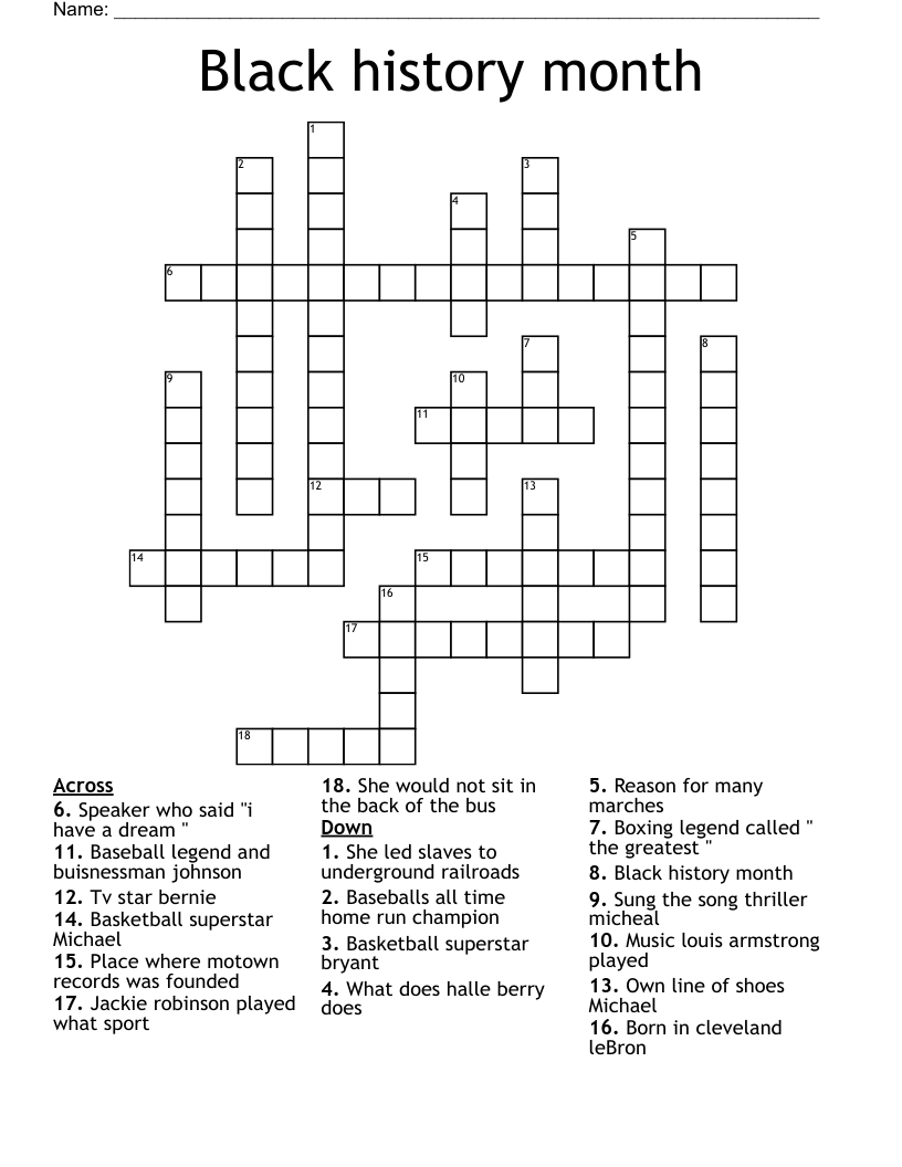 Black History Month Crossword WordMint