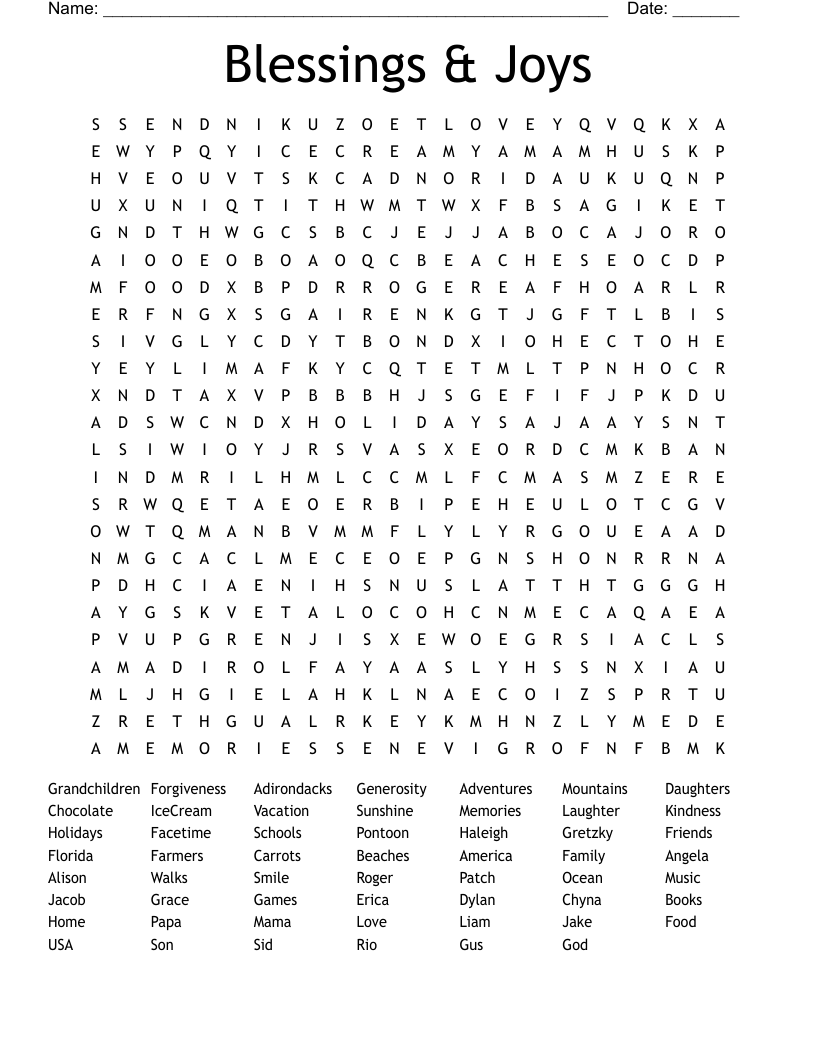 Blessings & Joys Word Search - WordMint