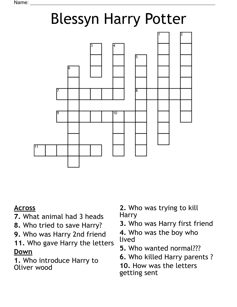 Blessyn Harry Potter Crossword - WordMint