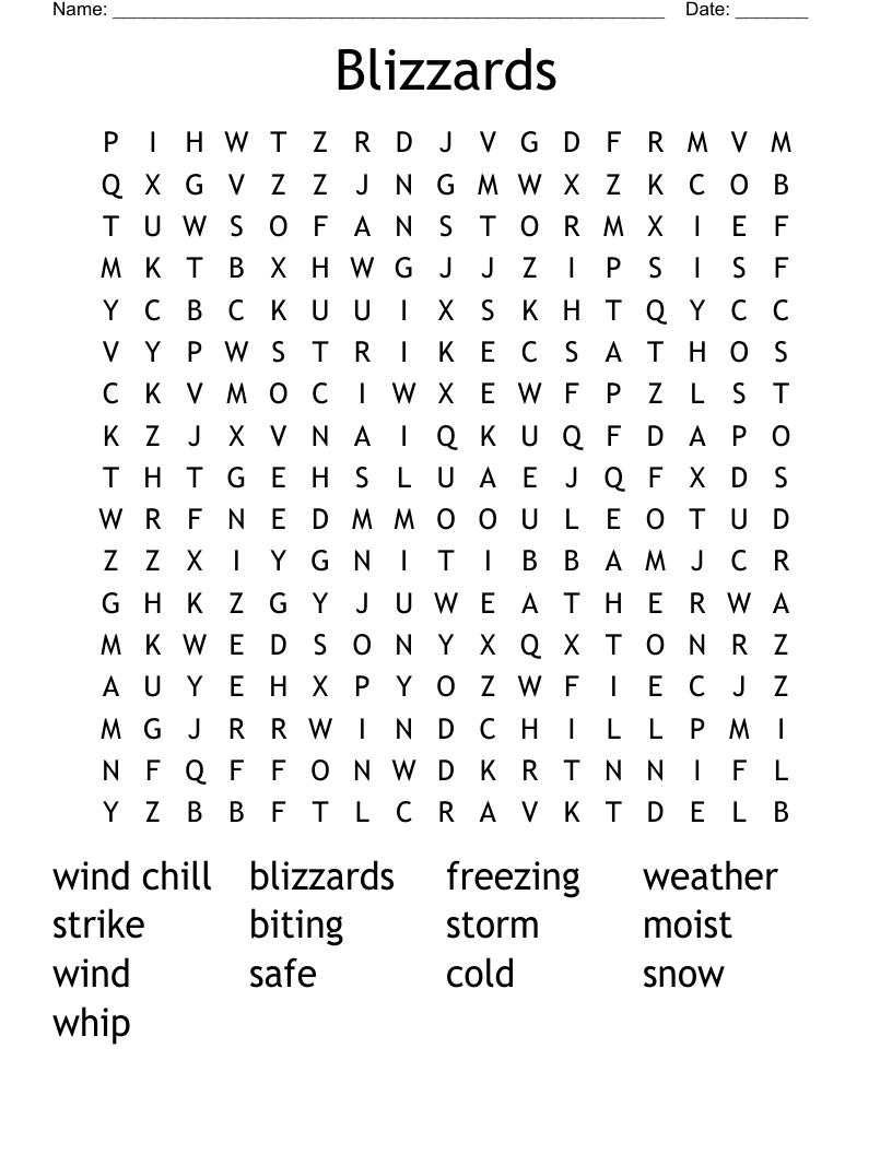 Blizzards Word Search - WordMint