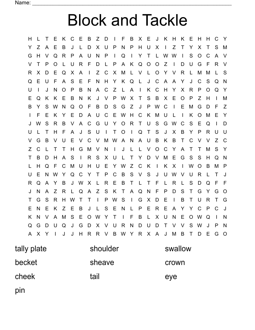 Block and Tackle Word Search - WordMint