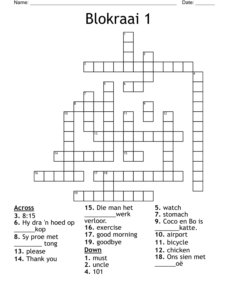 Blokraai 1 Crossword - WordMint