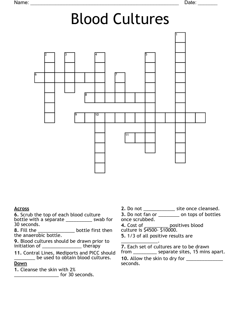 Blood Cultures Crossword - WordMint
