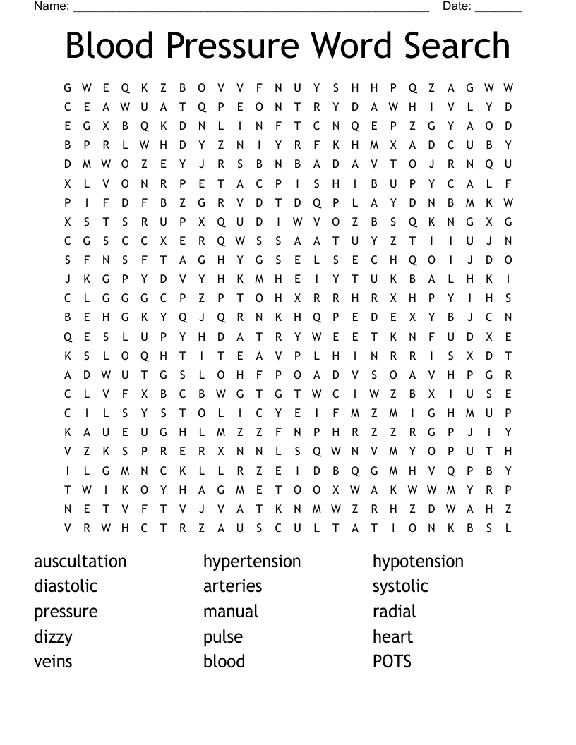 Blood Pressure Word Search - WordMint