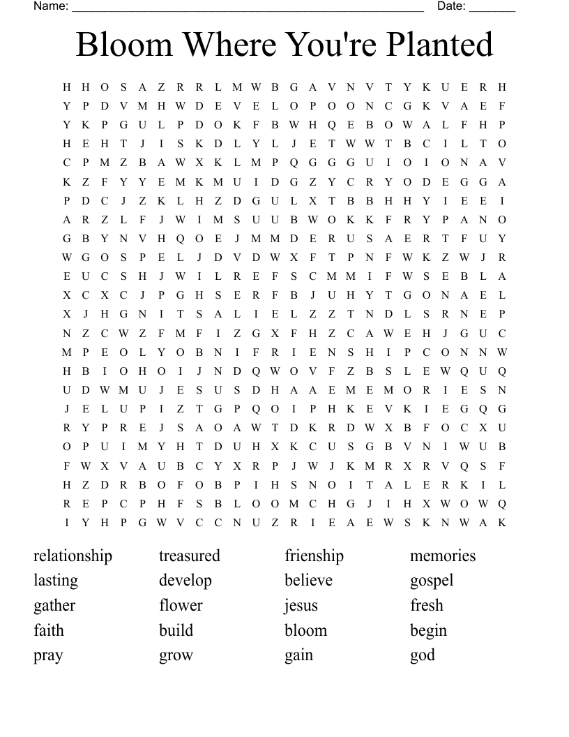 Bloom Where You're Planted Word Search - WordMint