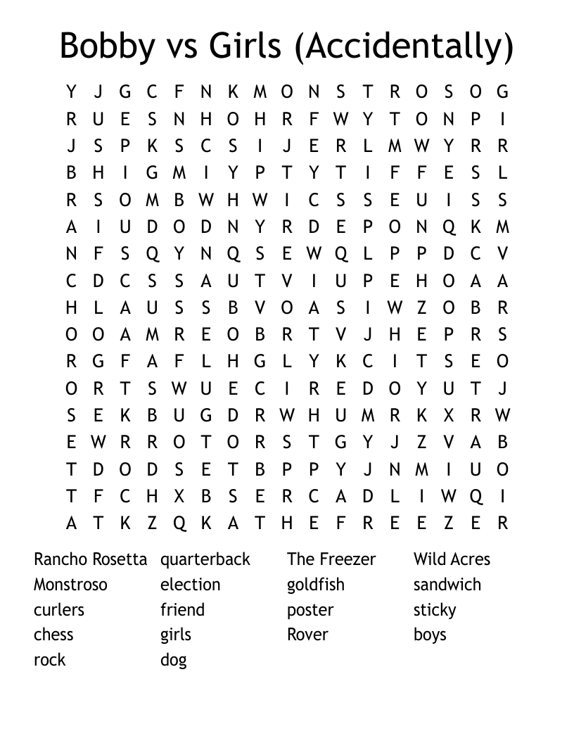 Bobby vs Girls (Accidentally) Word Search - WordMint