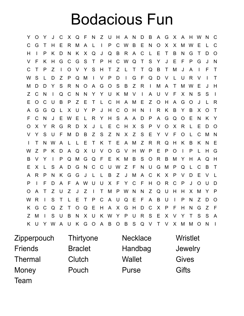 Bodacious Fun Word Search - WordMint